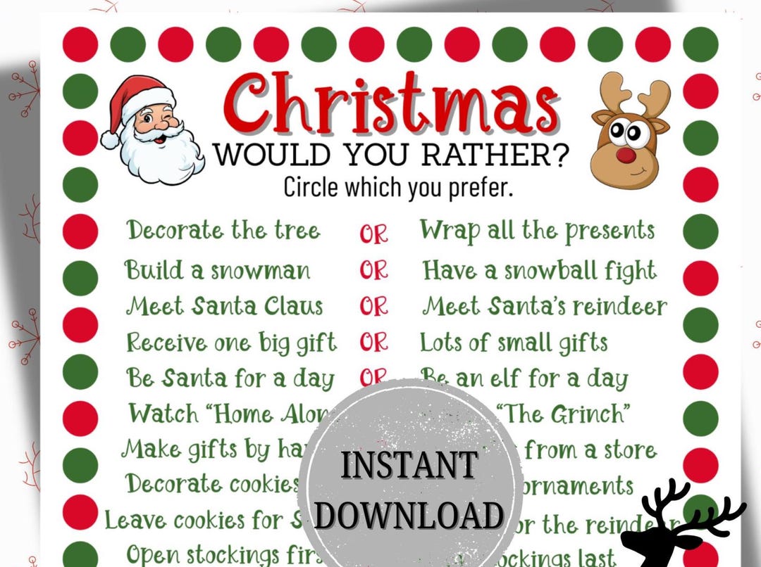Jeu de Noël, tu préfères, jeu de Noël en famille, jeu de fête de Noël ...