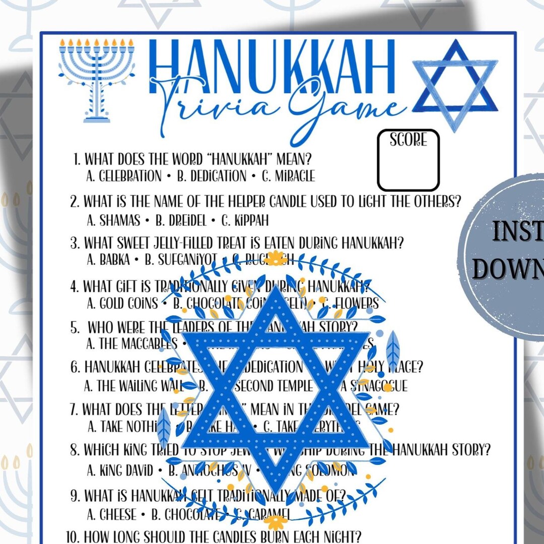 Hanukkah Trivia Game, Printable Hanukkah Games for Family, Chanukah ...
