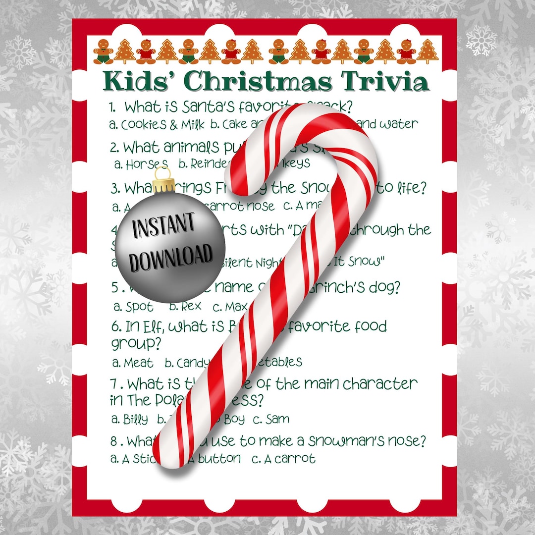 Kid's Christmas Trivia Digital Download,kid's Holiday Trivia,children's ...