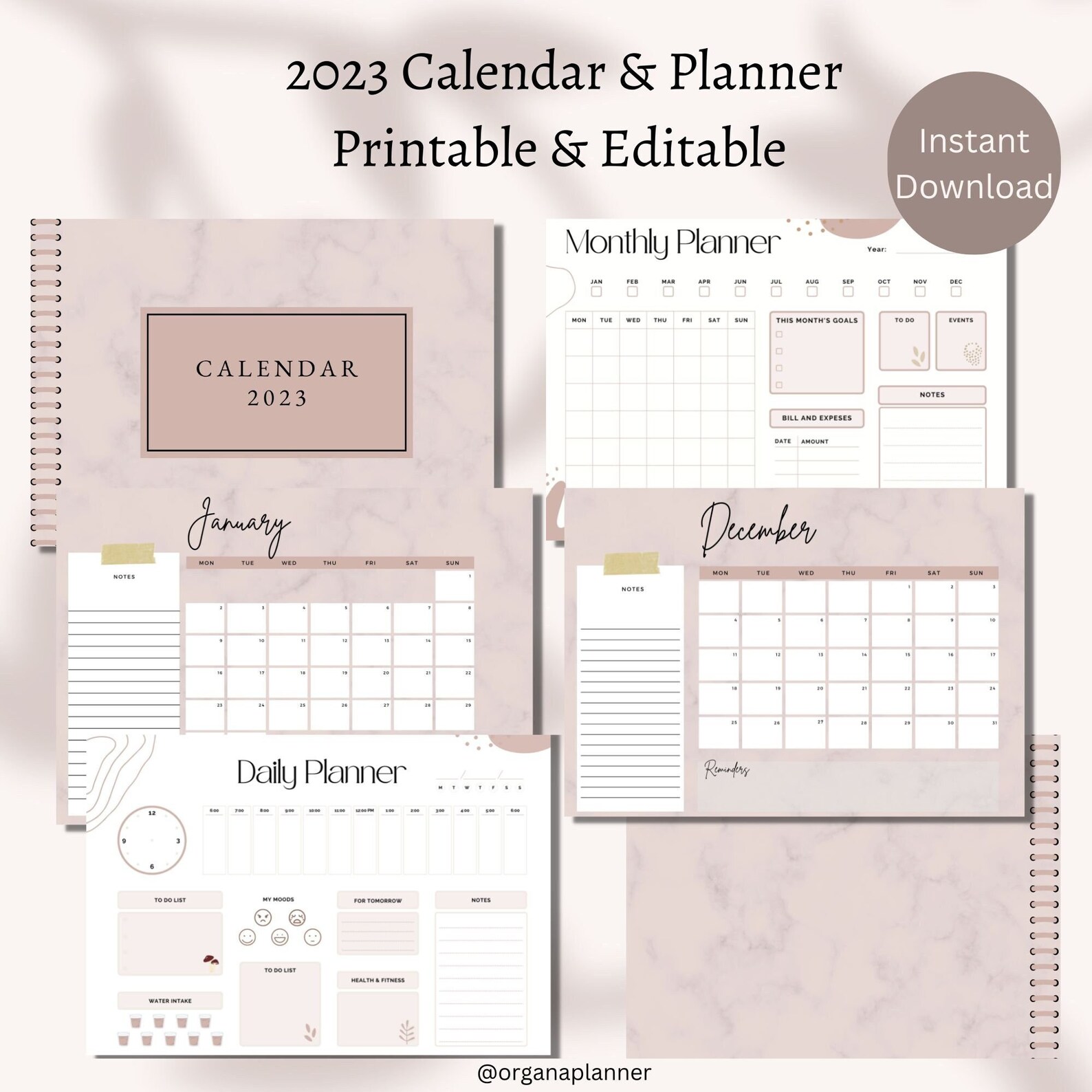 2023 Calendar Bundle | Printable Editable Landscape Calendar | Daily ...