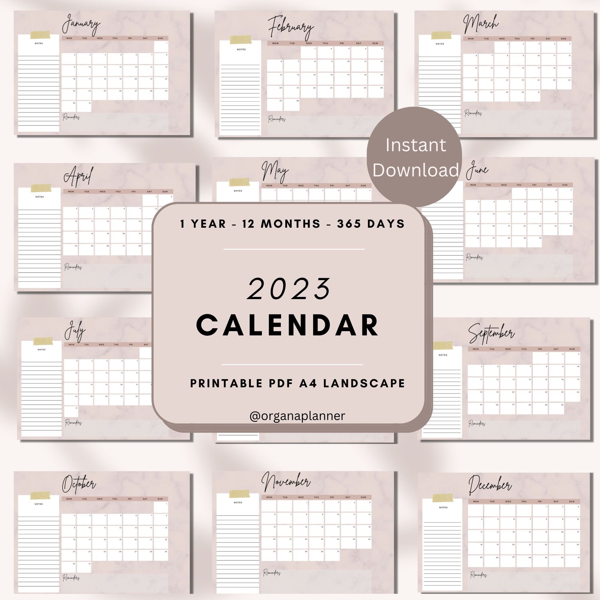 2023 Calendar Bundle | Printable Editable Landscape Calendar | Daily ...
