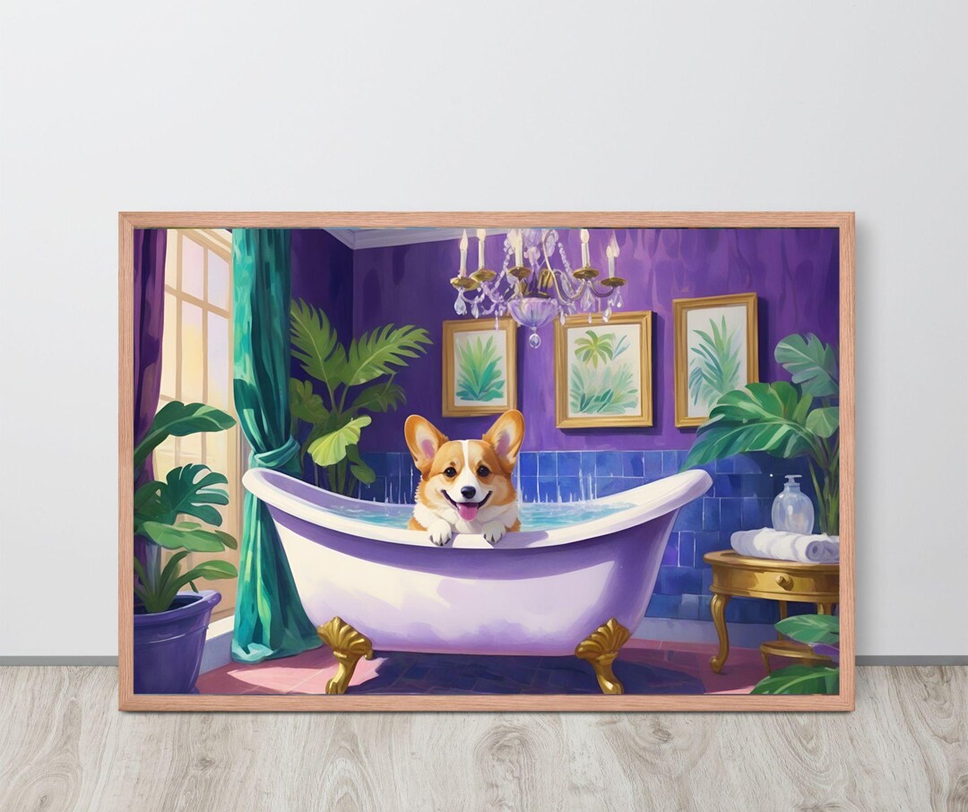 Corgi Wall Art, Corgi Bathtub Print, Maximalist Cute Dog Wall Art ...