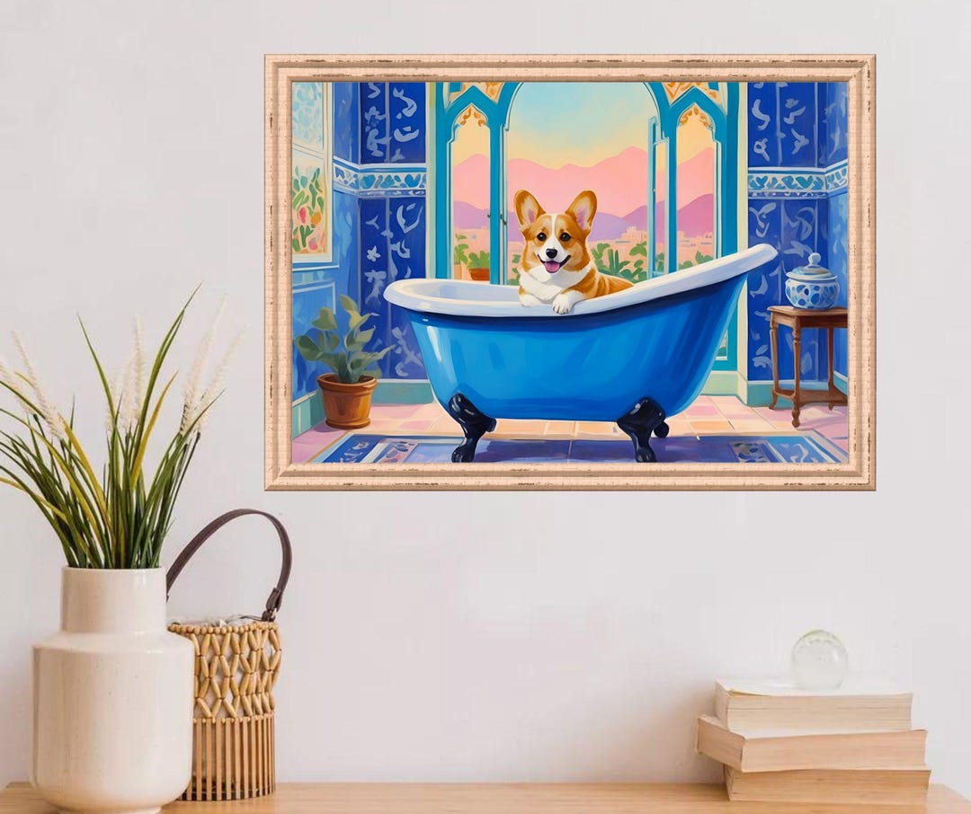 Corgi Wall Art, Corgi Bathtub Print, Corgi Lovers Art, Welsh Corgi Dogs ...