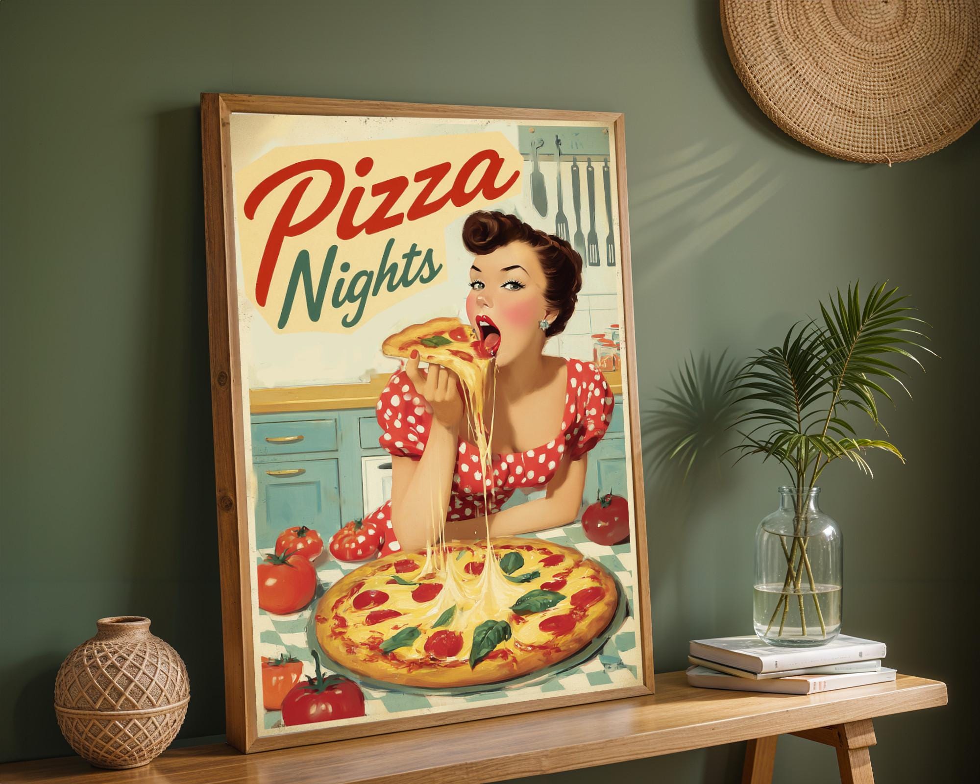 Retro Pizza Nights Poster | 50s Kitchen Print - Etsy