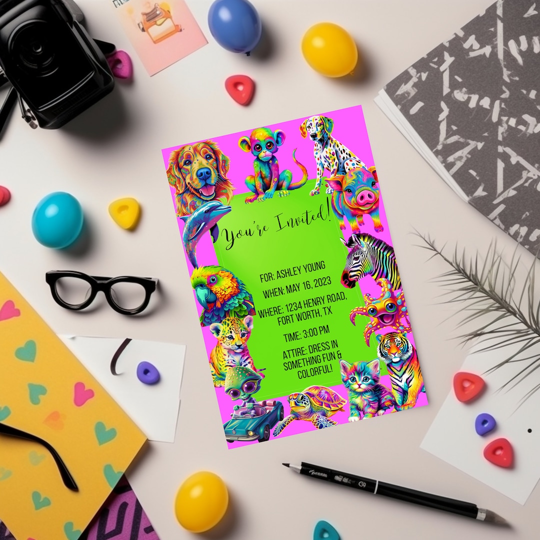 Lisa Frank Inspired Birthday Invitation - Etsy