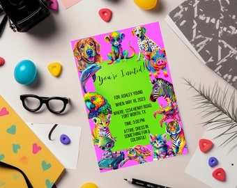 90s Lisa Frank Inspired - Birthday Invitation - Etsy