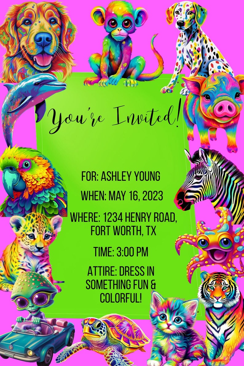 Lisa Frank Inspired Birthday Invitation - Etsy