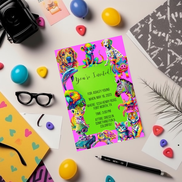 Lisa Frank Invitation - Etsy