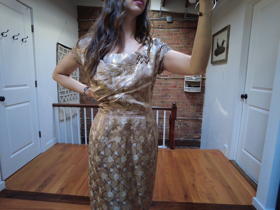 Vintage 1950's Peggy Hunt Gold Lame' Brocade Wiggle Dress - (size ...