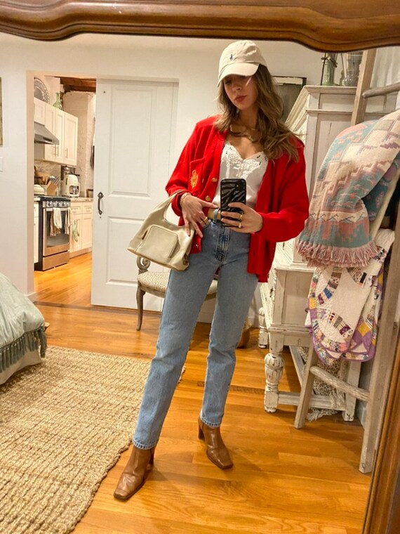 Preppy Red Lady Di style Embroidered Red Karin Scott … - Gem