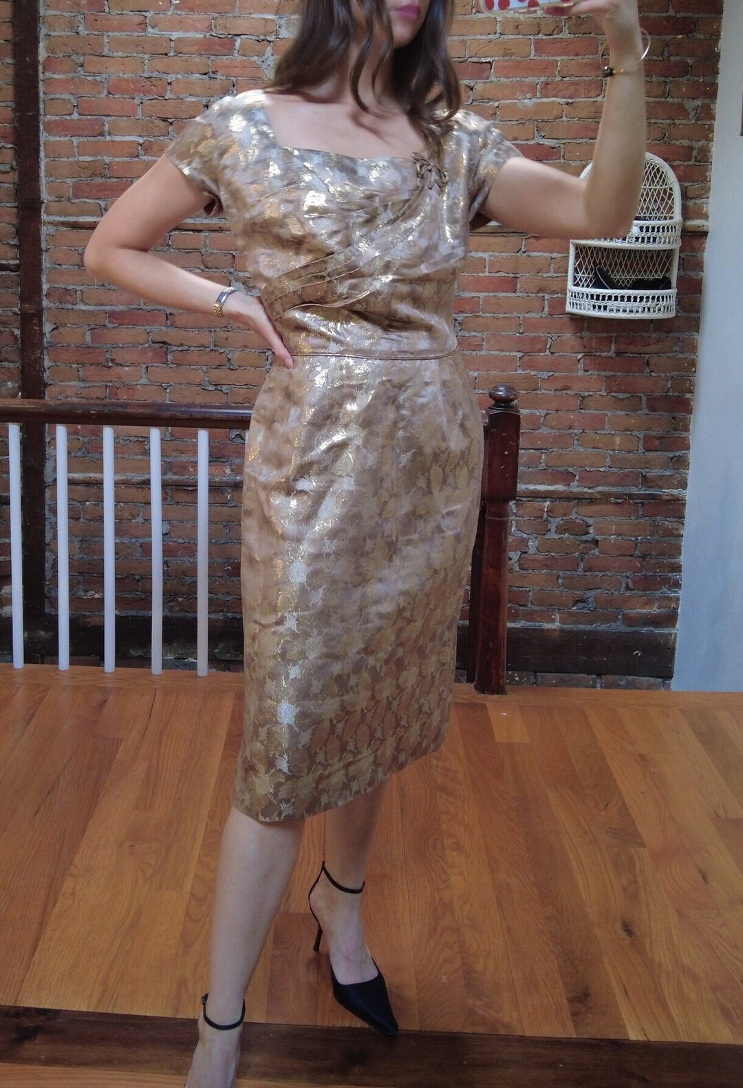 Vintage 1950's Peggy Hunt Gold Lame' Brocade Wiggle Dress - (size ...