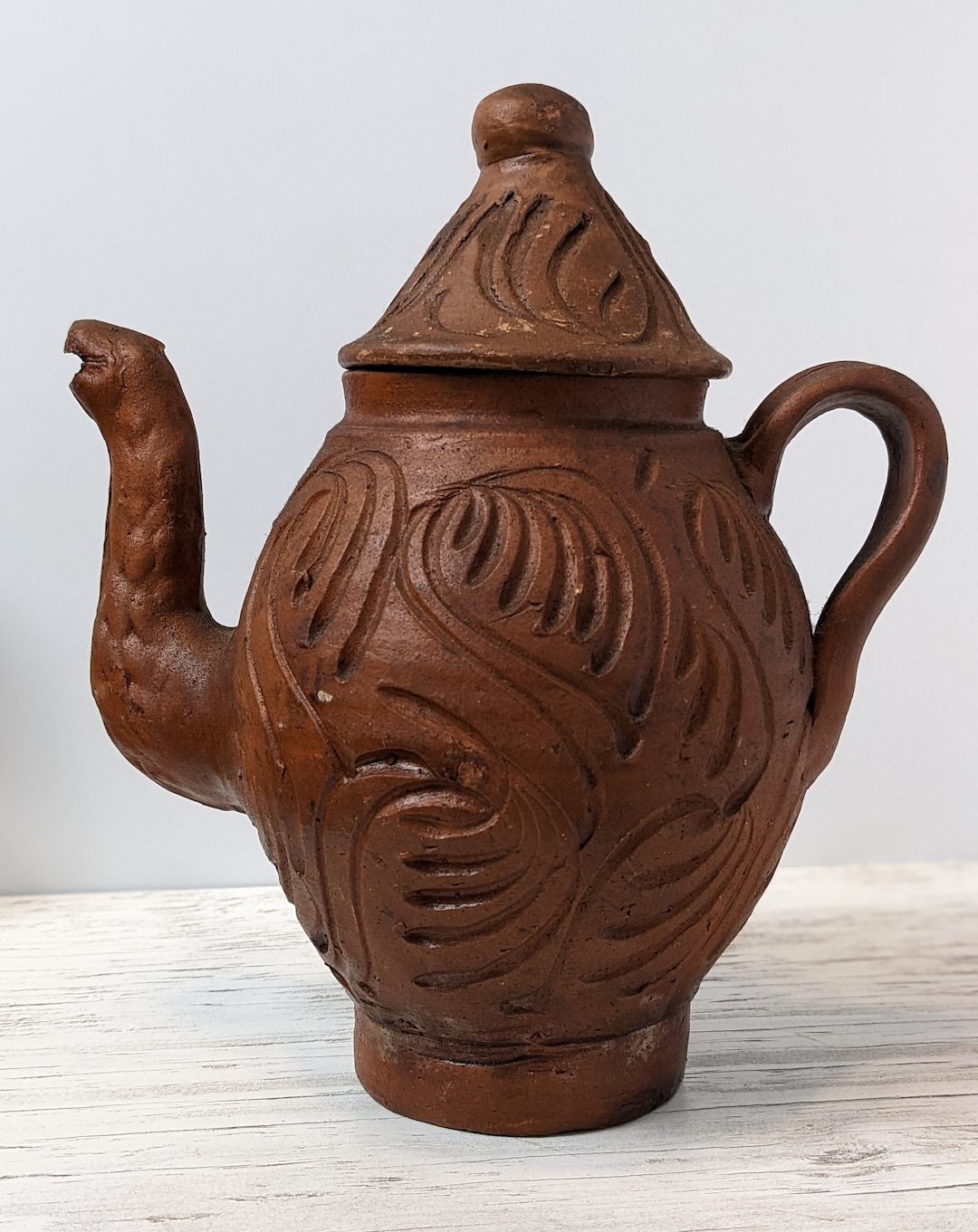 Rare Vintage Clay Teapot, Tall Clay Teapot, Unique, Hand Made Clay ...
