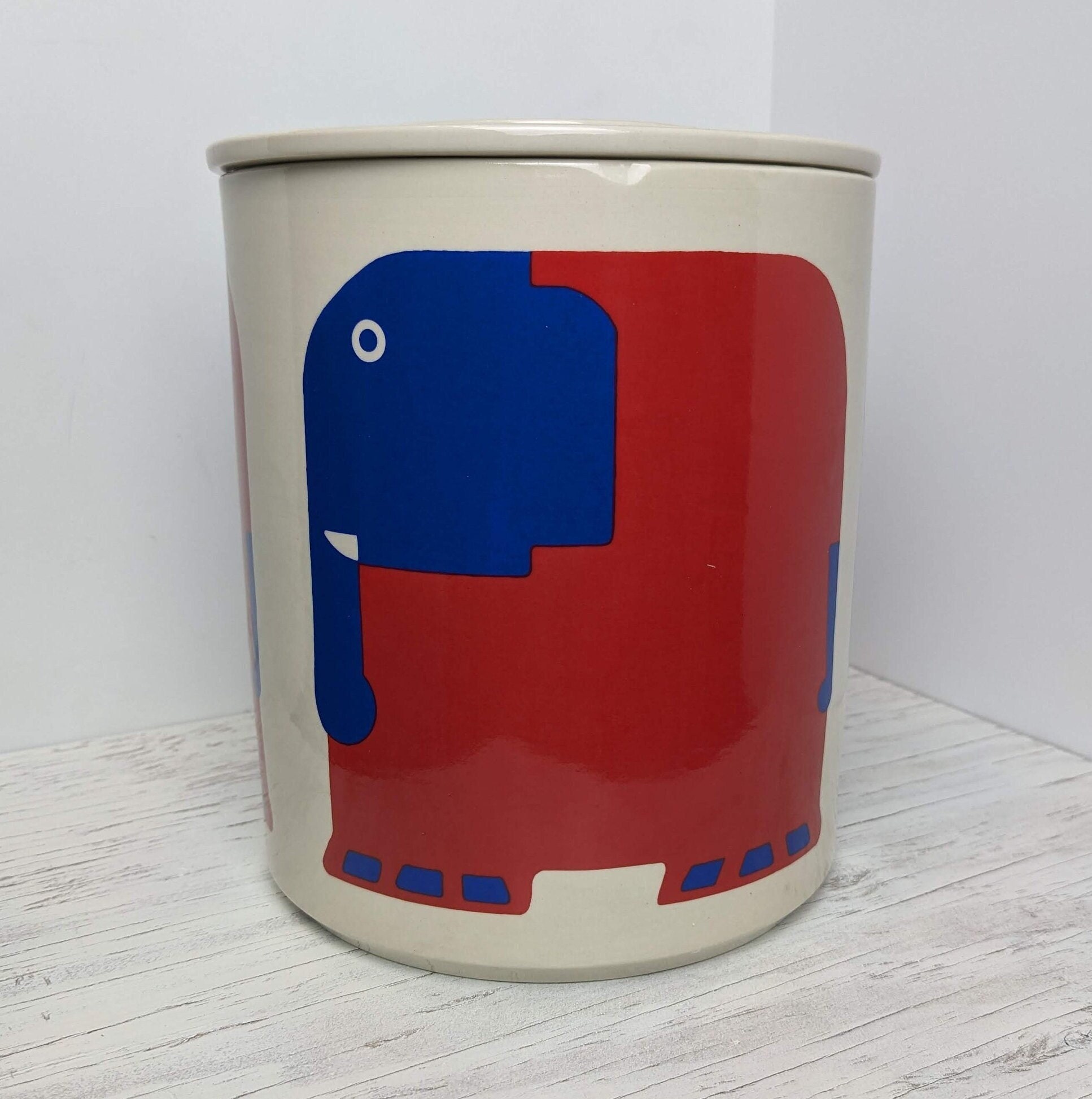 Taylor & NG Minimals Elephant Canister, Red and Blue, 1964, Made in ...