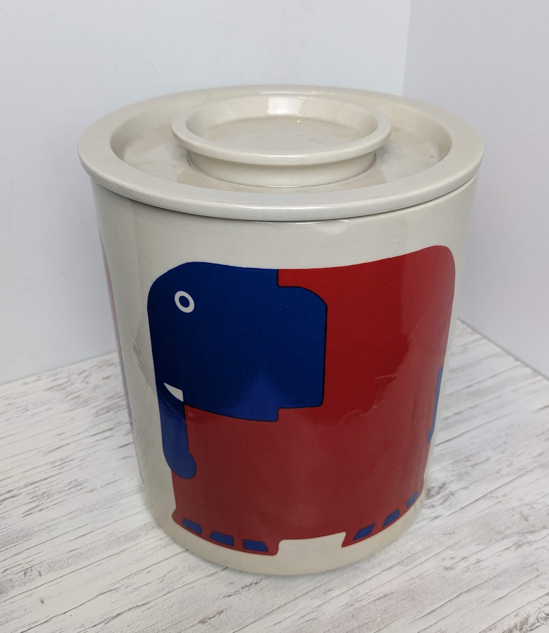 Taylor & NG Minimals Elephant Canister, Red and Blue, 1964, Made in ...