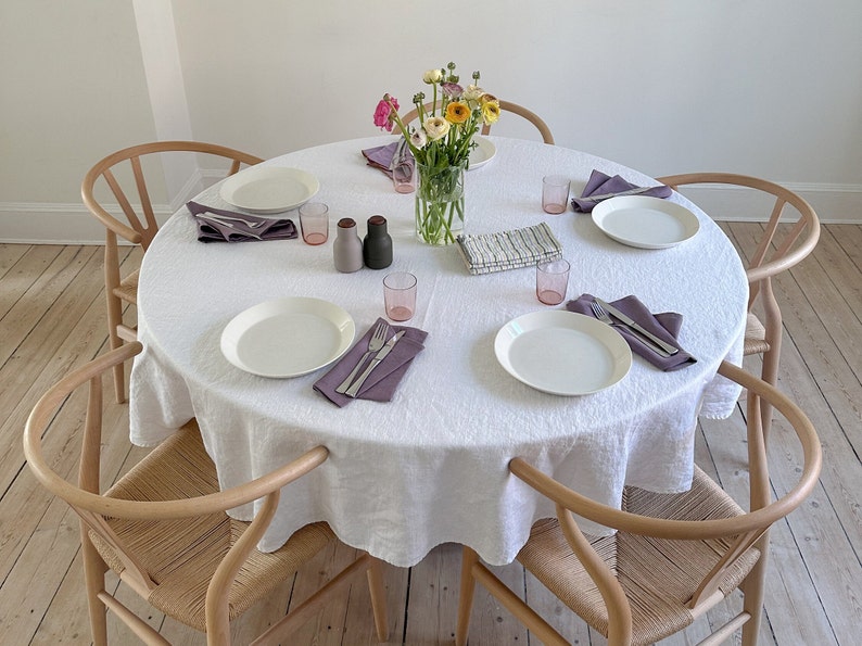 Large White Round 100% Linen Tablecloth. Extra Wide 80" (200cm), 90 ...