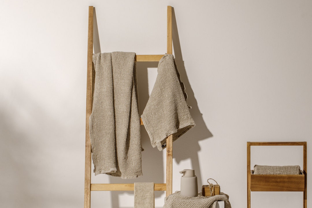 2 Piece Set of Waffle Linen Body Towels, Heavyweight Large Exfoliating ...