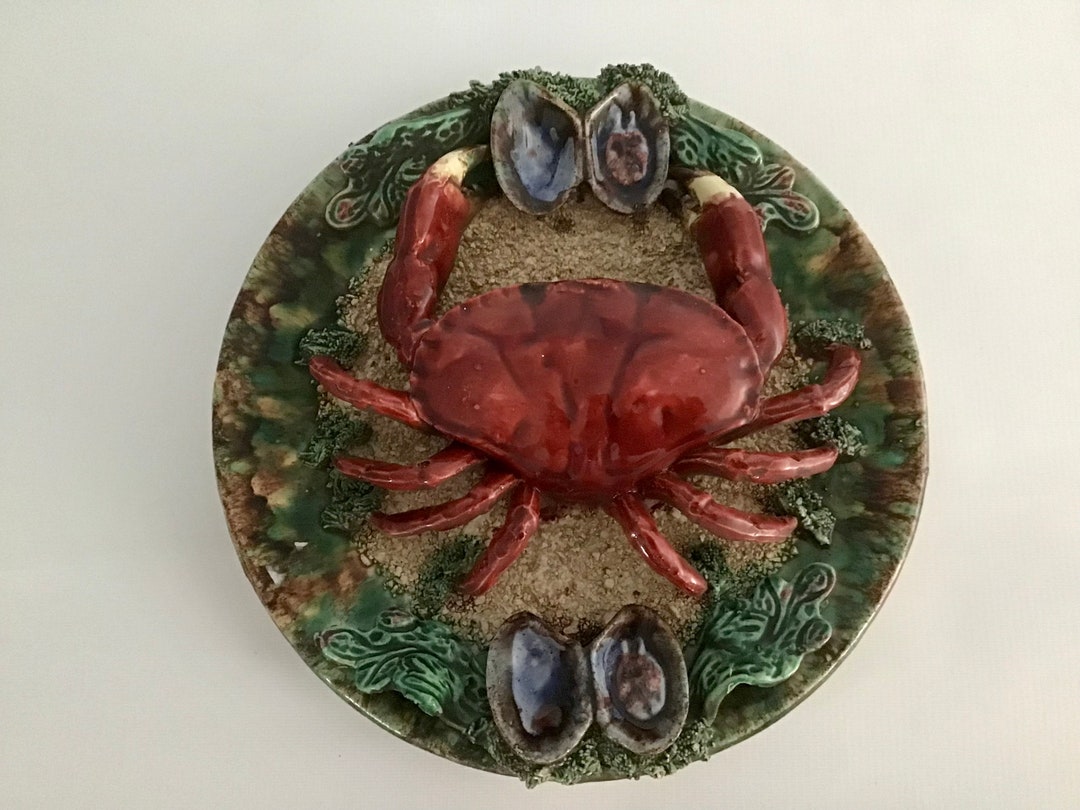 Majolica Palissy Style Crab Plate Handmade Crustacean Rustic 3D Marine ...