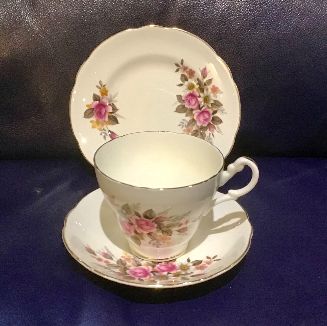 Royal Stuart Roses Trio, Cup, Saucer and Side Plate, Bone China - Etsy