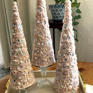 Set of 3 Pink Christmas Cone Trees, Fireplace Decoration, Mantle ...