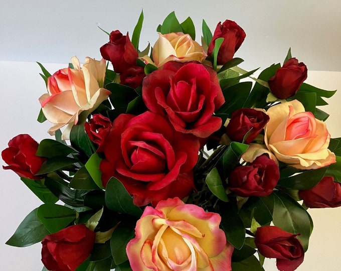 Red Roses Arrangement, Artificial Rose Centerpiece, Natural Touch Roses ...