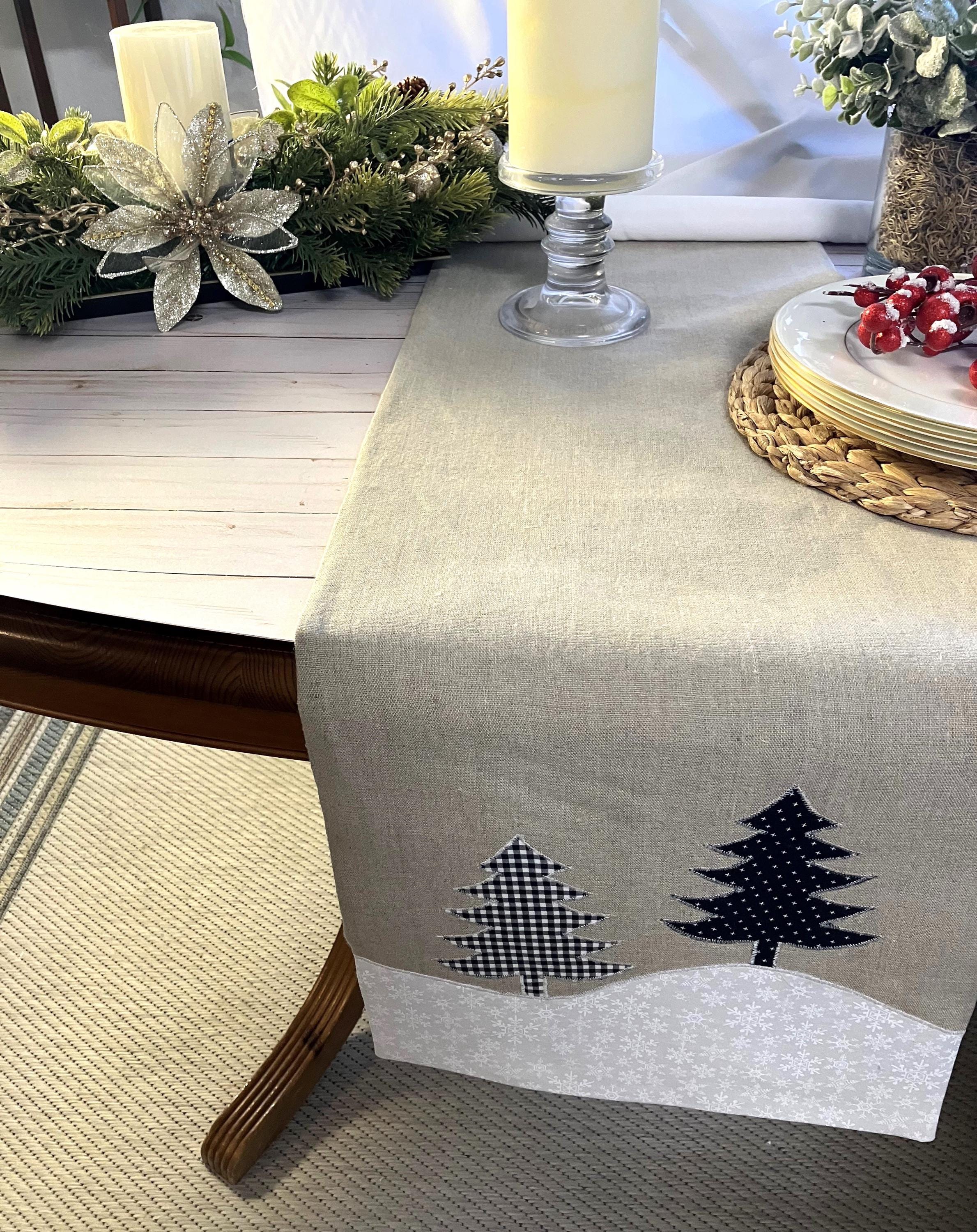 Natural Color Linen Table Runner, Christmas Tree Table Runner, 72 Long ...