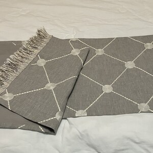 Grey Linen Table Runner, Grey and Cream Table Runner, Fringed Table ...