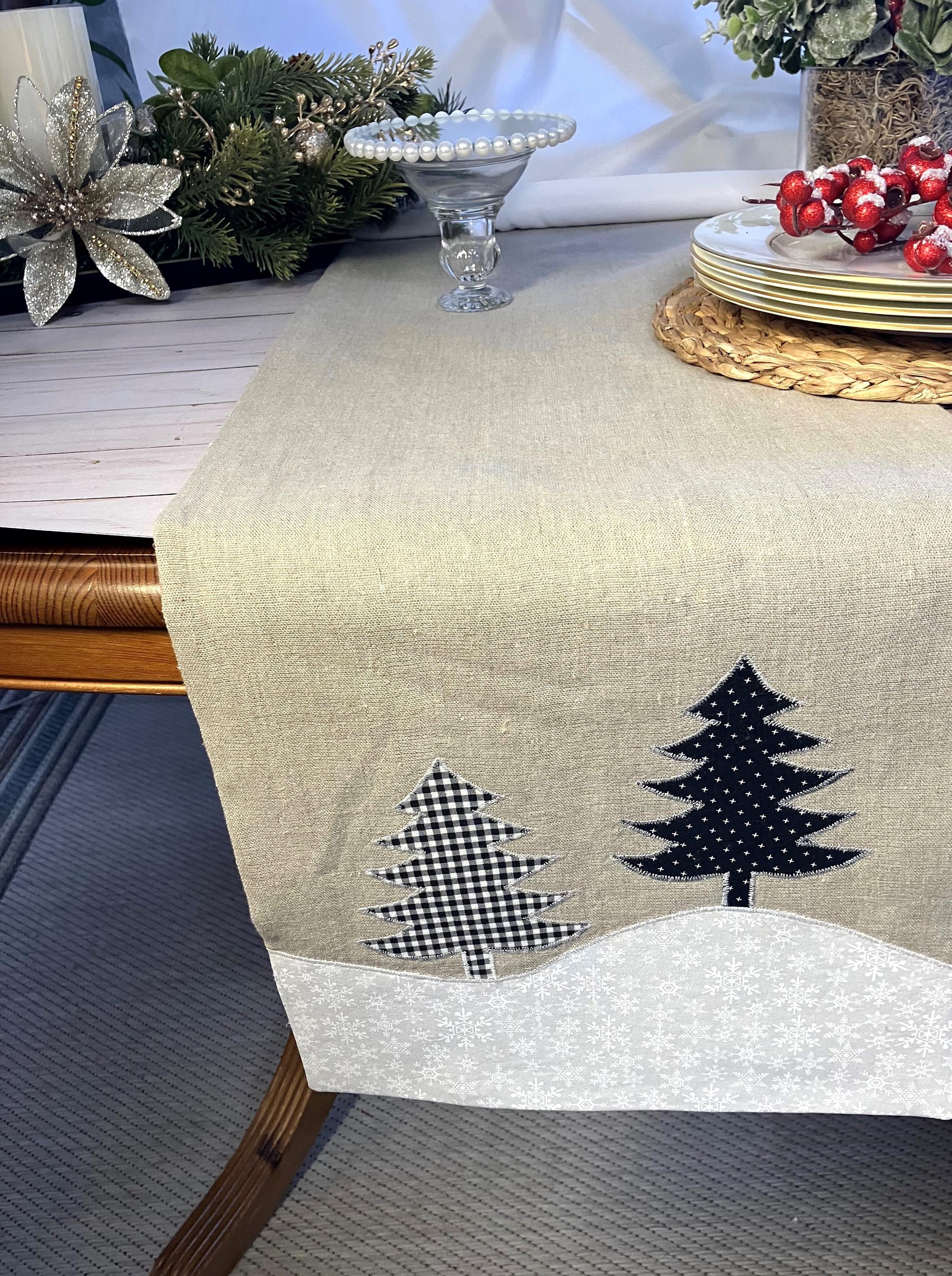 Natural Color Linen Table Runner, Christmas Tree Table Runner, 72 Long ...