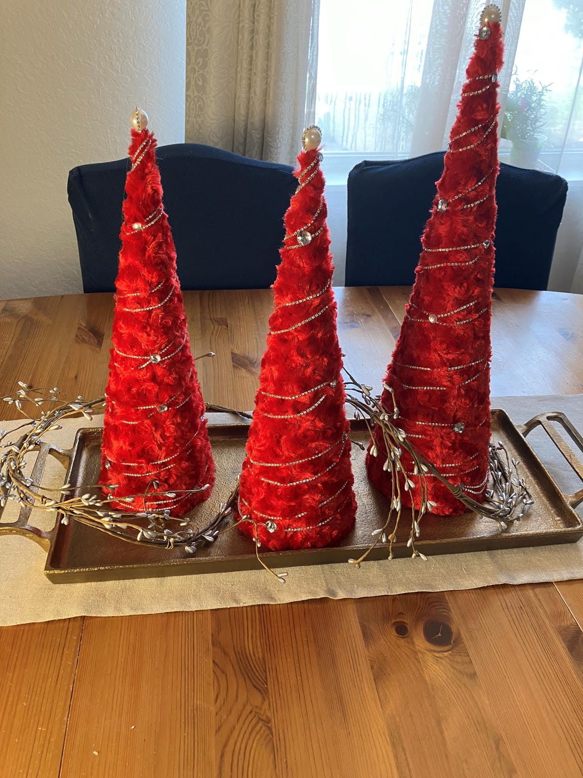 Set of 3 Red Christmas Cone Trees, Fireplace Decoration, Mantle ...