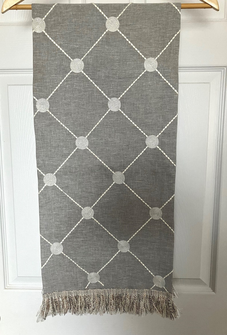 Grey Linen Table Runner, Grey and Cream Table Runner, Fringed Table ...