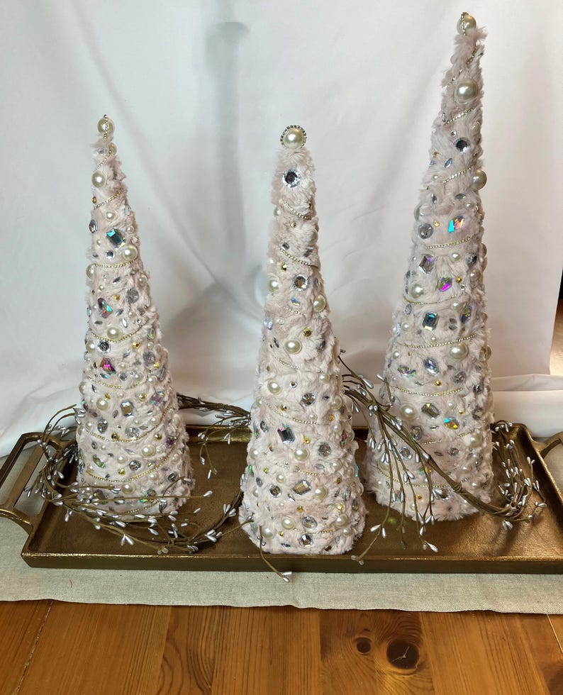 Set of 3 Pink Christmas Cone Trees, Fireplace Decoration, Mantle ...