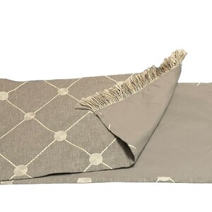 Grey Linen Table Runner, Grey and Cream Table Runner, Fringed Table ...