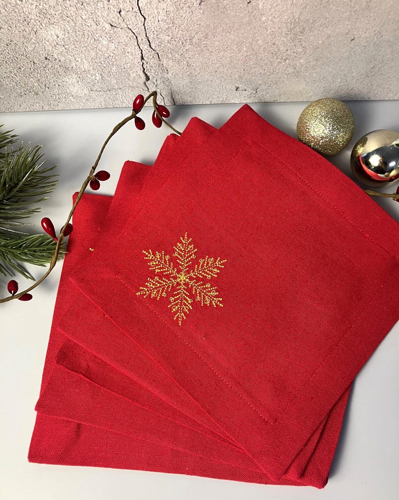Handmade Red Cotton Cocktail Napkins, Red and Gold Napkins, Cocktail ...