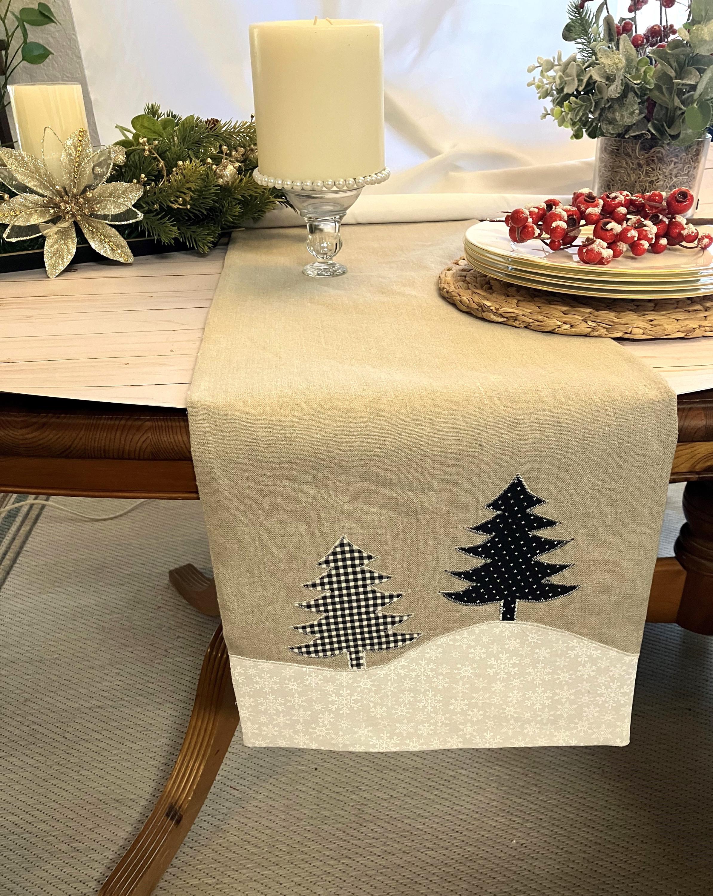 Natural Color Linen Table Runner, Christmas Tree Table Runner, 72 Long ...