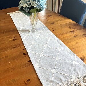 Grey Linen Table Runner, Grey and Cream Table Runner, Fringed Table ...