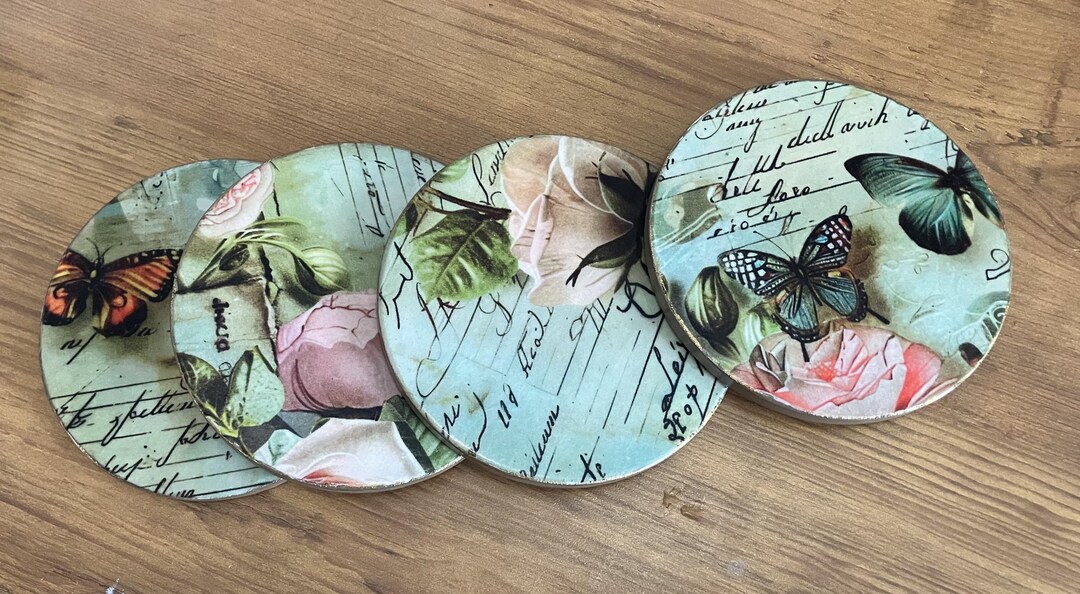 4-piece Ceramic Drink Coasters, Vintage Style Coaster for Coffee Table ...
