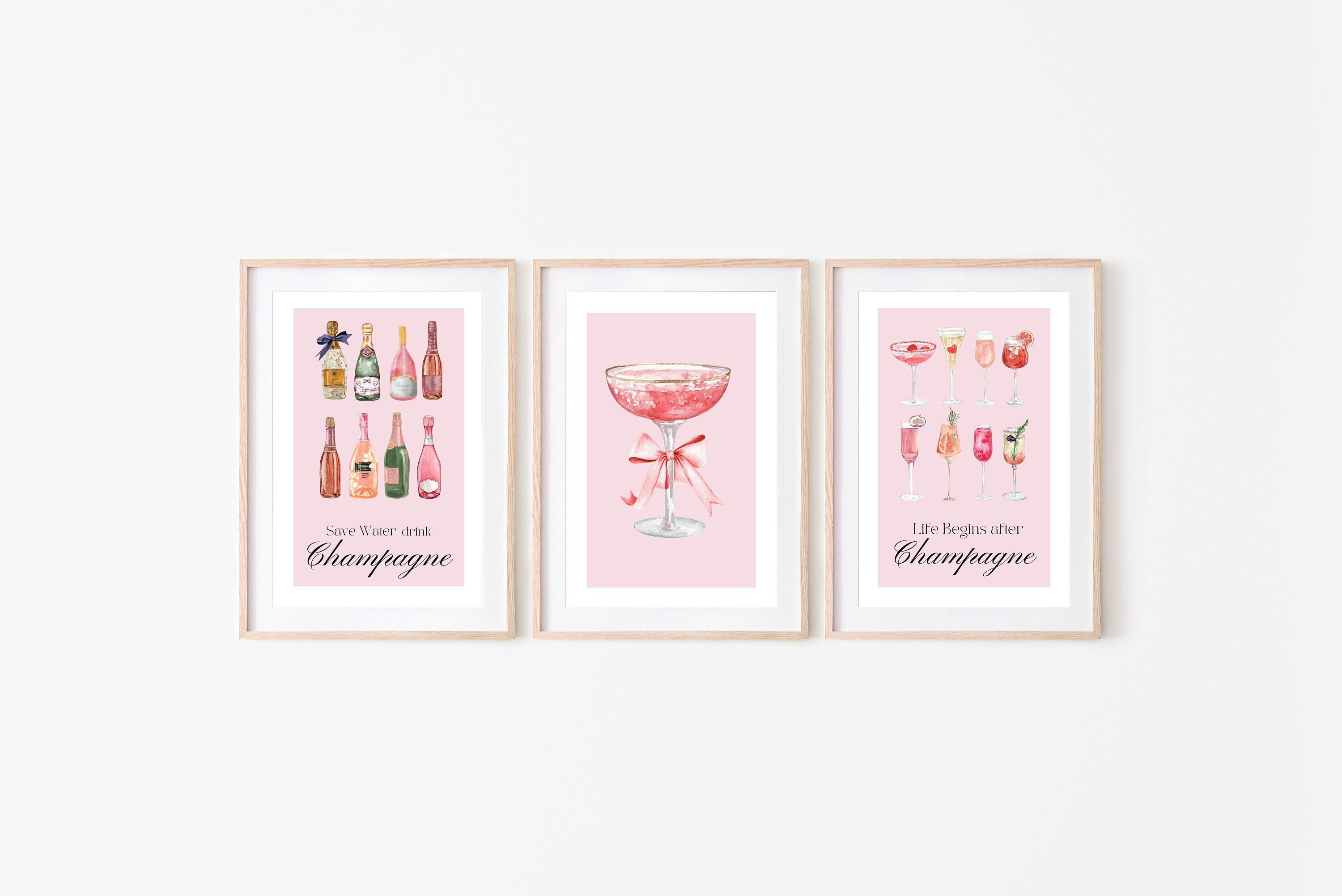 Retro Champagne Poster Set Aesthetic Room Decor Bar Cart Art Preppy ...