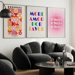 Bauhaus Poster Set Mid Century Modern Pink Room Decor Aesthetic Print ...