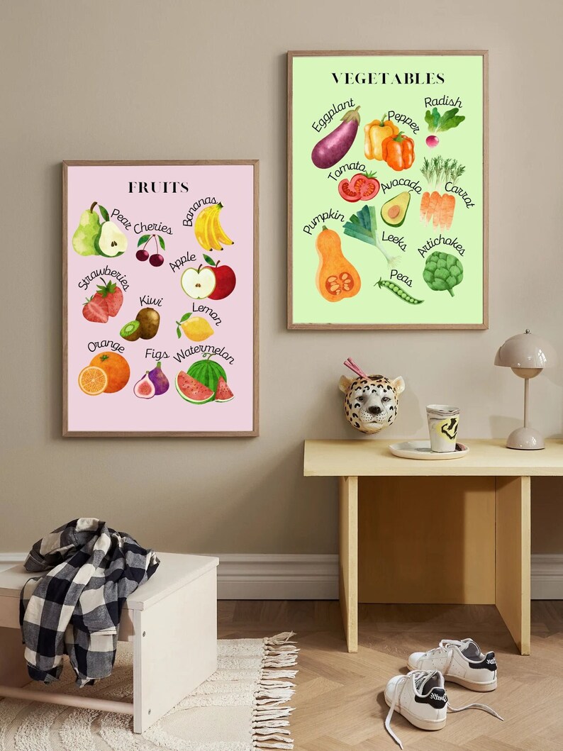 Set of 2 Educational Printable Posters Vegetables and Fruit - Etsy