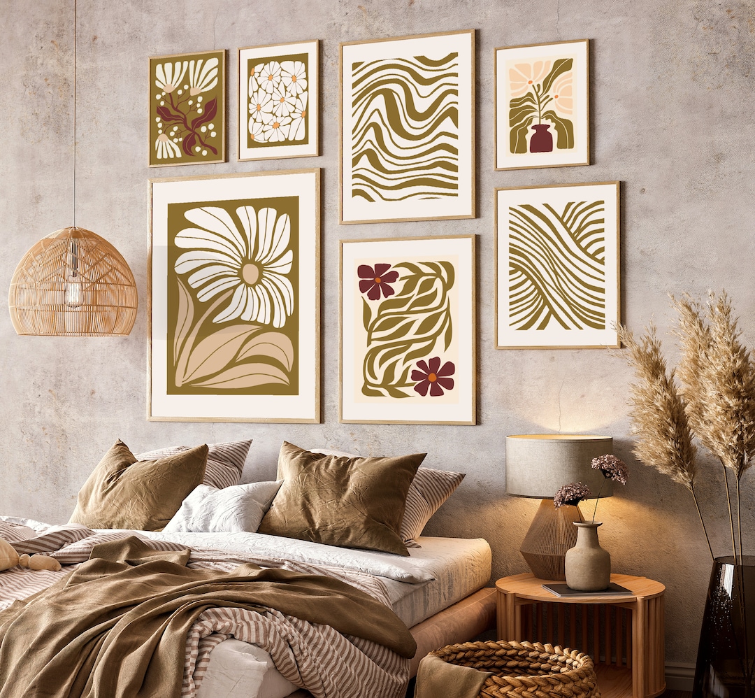Abstract Botanical Print Set: Olive Green Boho Gallery (digital ...