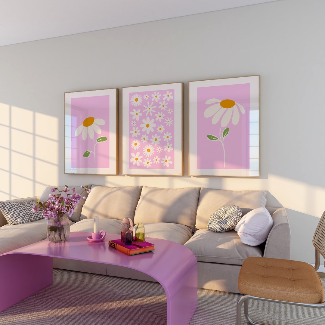 Girly Wall Art Light Pastel Pink Printable Wall Art Pink Daisy Art ...