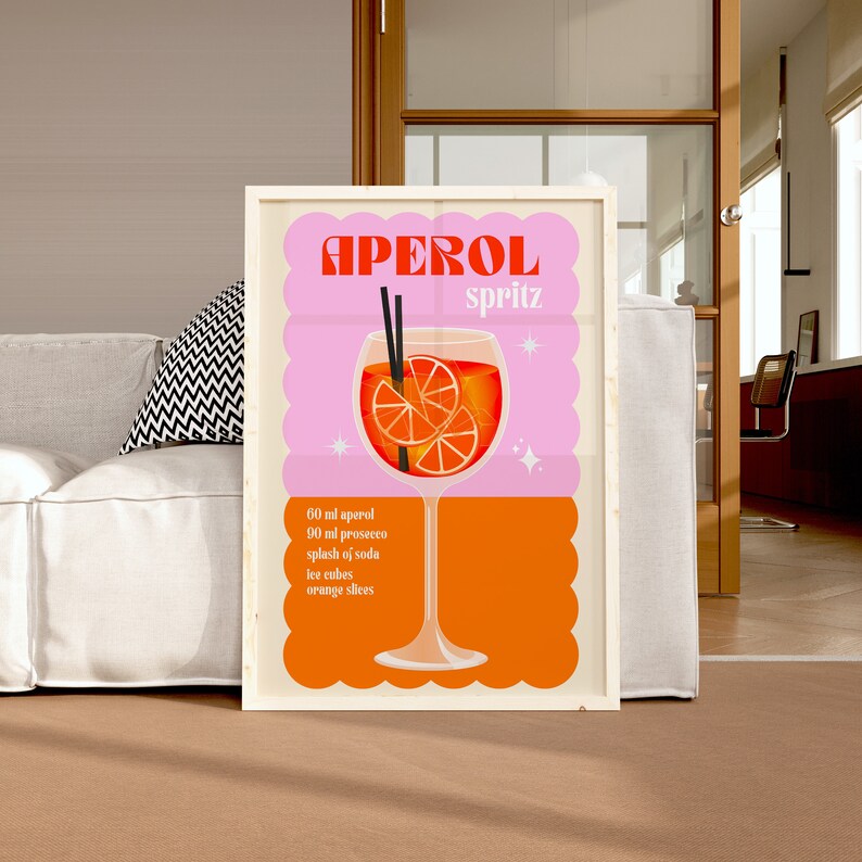 Aperol Spritz Retro Cocktail Print: Bar Cart Decor (digital Download ...