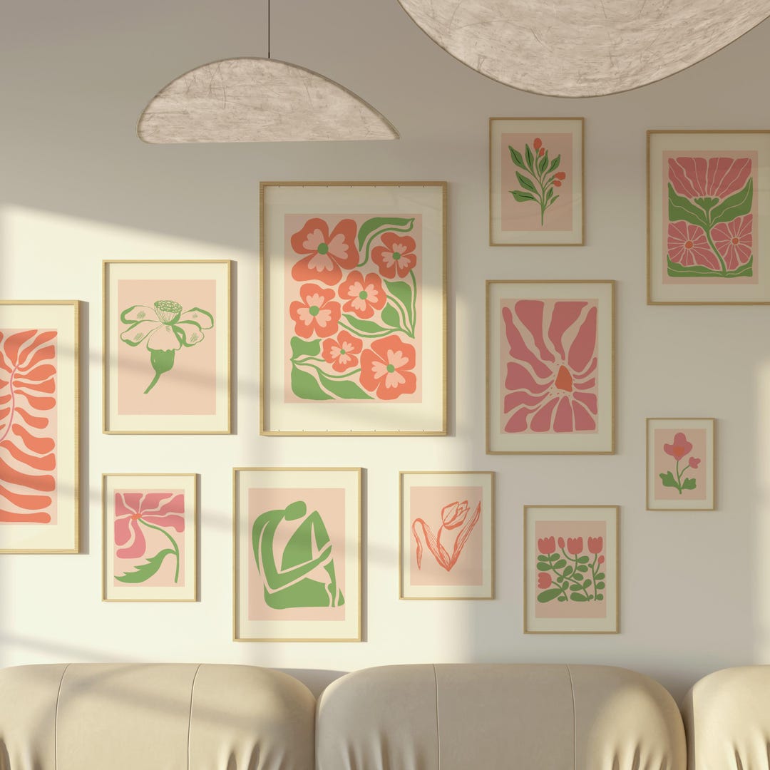 Sage Green Botanical Warm Tones Print Gallery Wall Set Blush Pink Wall ...