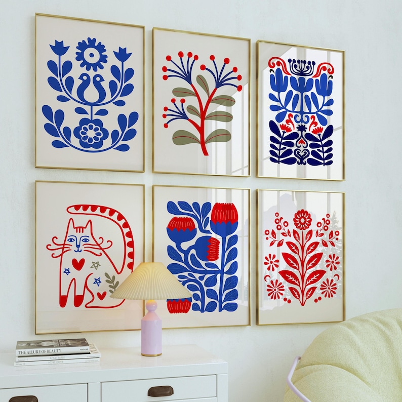 Norwegian Folk Art Prints: Scandinavian Botanical Wall Art Set (digital ...