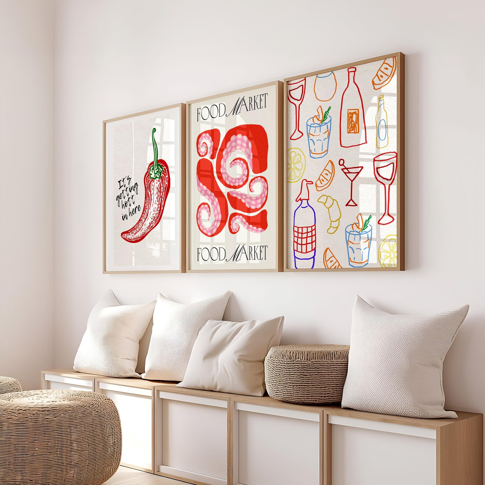 Trendy Kitchen Wall Art Prints: Retro Cocktail & Food Poster Set ...