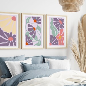 Girly Wall Art Pastel Pink Floral Gallery Wall Set Abstract Flowers ...