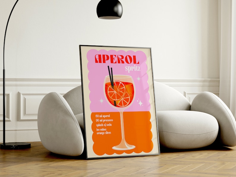 Aperol Spritz Retro Cocktail Print: Bar Cart Decor (digital Download ...