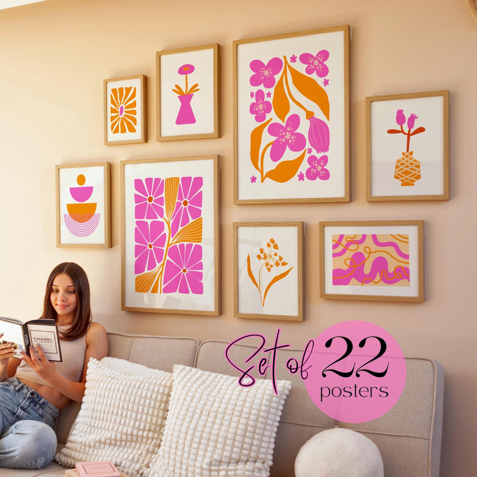 Pink and Orange Gallery Wall Set Boho Art Set Blush Pink Wall Art ...