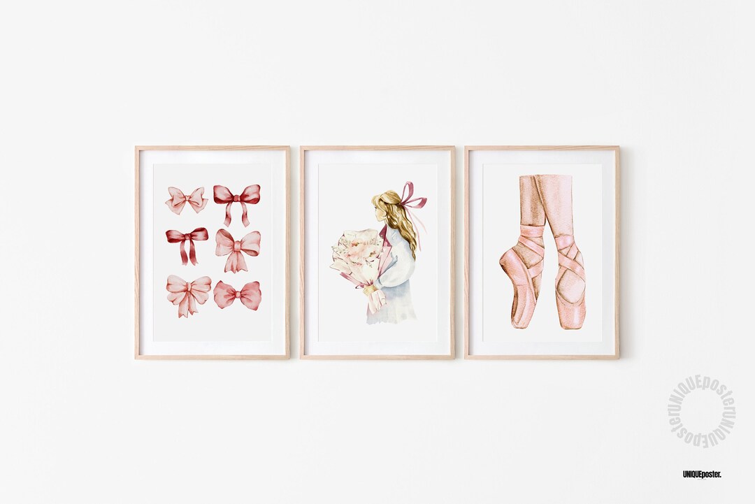 Coquette Pink Bow Print Preppy Aesthetic Wall Art Teen Room Decor ...
