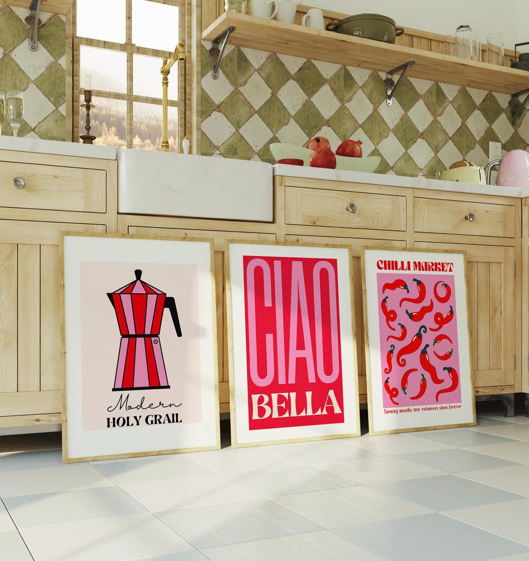 Preppy Pink Aesthetic Posters Kitchen Prints Trendy Gallery Wall Pink ...