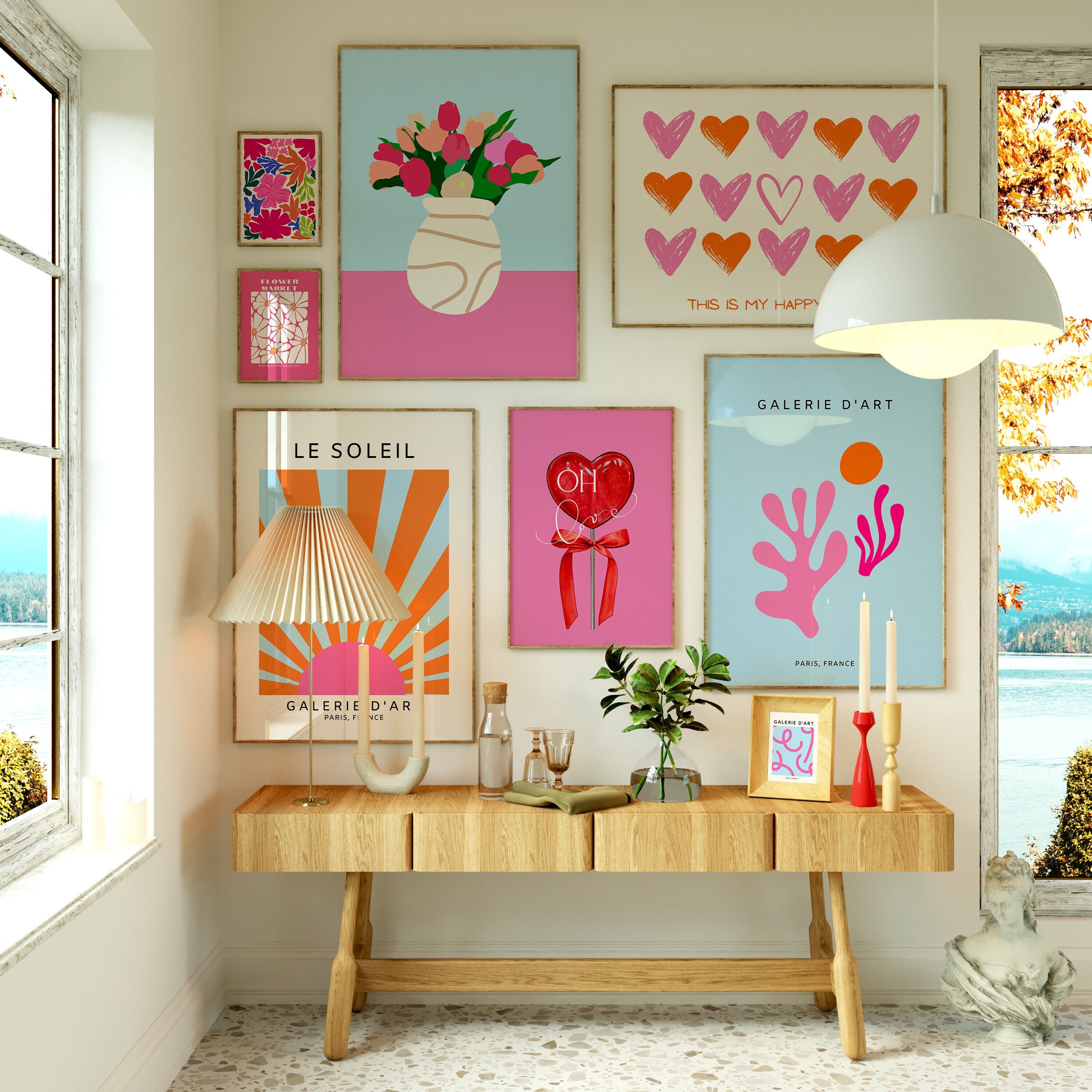 Pop Art Gallery Wall Set, Colorful Printables, Modern Abstract Floral ...